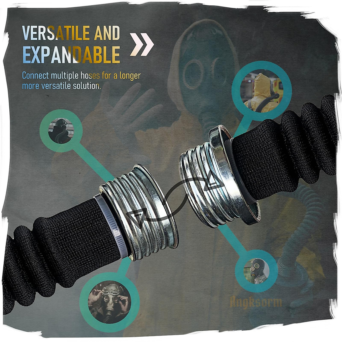 Angksorm PST-100X Respirator Hose Tube Pipe Assembly Universal 40mm Thread Extension Hose, 20-inch Length, Black, 1PCS