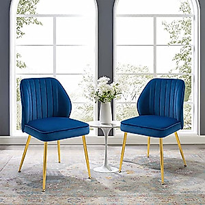 DRAGON GATE Modern Upholstered Dining Chairs Set of 2 with Seat Cushion, Armless Side Chair with Metal Legs for Dining Room Kitchen, Living Room (Blue 2PCS)