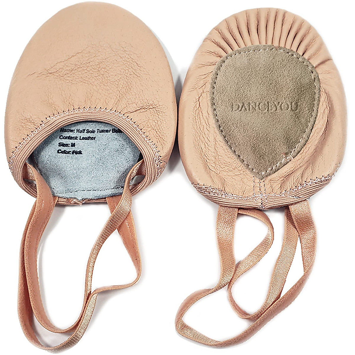 DANCEYOU Pirouette Lyrical Leather Half Sole Ballet Jazz Contemporary Practice Turning Dance Shoes Girls Women Boy Men, Pink, S, 13.5M-3M
