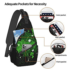ROSIHODE St. Patrick's Day Cute Shamrocks Sling Backpack,Travel Hiking Daypack Clover Crossbody Shoulder Bag
