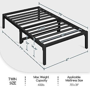 Yaheetech 13 Inch Twin Metal Platform Bed Frame Mattress Foundation with Ultra-Durable Steel Slat Support/Easy Assembly/No Box Spring Needed/Black