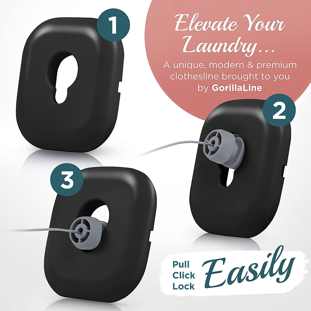 GorillaLine - Retractable Clothesline Indoor Outdoor Clothes Line | Heavy Duty Clothes Drying Laundry Line | Wall Mounted Drying Rack Clothing Line | Retracting Hanging | Lock to Prevent Sagging