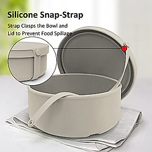 KVK Silicone Food Storage Bowl Large Lunch Container with Leakproof Strap(16.9oz, 25.4oz, 42.3oz) - Reusable for Bento Box, Food Leftover Storage, Meal Prep with Lid - Oven Freezer Safe - Light Grey