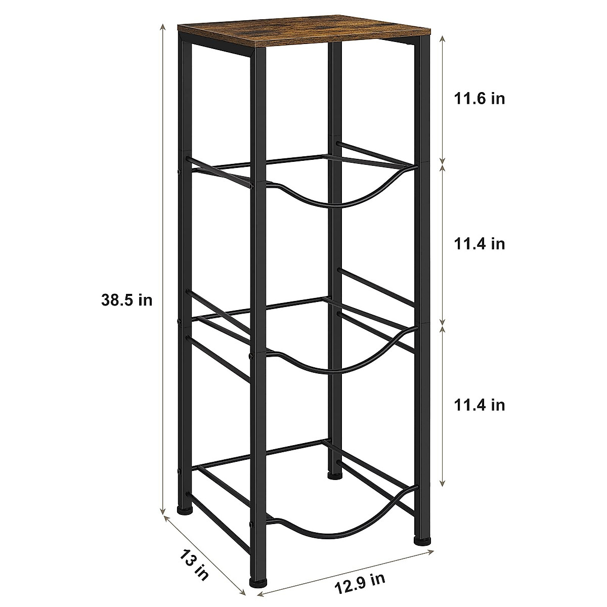 Water Bottle Holder 5 Gallon Water Cooler Jug Rack 3-Tiers Water Bottle Organizer with Storage Shelves for Kitchen Living Room Office, Rustic Brown