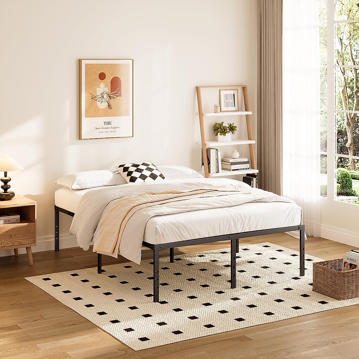 Besebay King Size Bed Frame 14 Inch Heavy Duty Metal Frames with Steel Slats Support Ample Storage No Box Spring Needed, Easy Assembly, Noise Free, Black