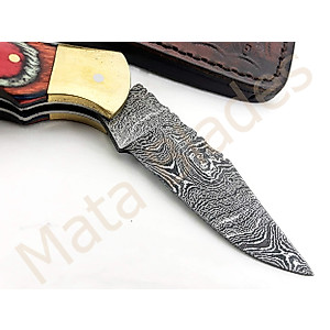 MATA BLADES 6.75 INCH MB0018 Handmade Damascus Folding Hunting Knife