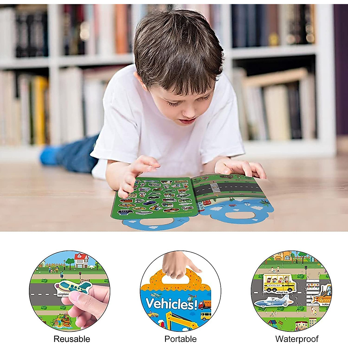 Sticker Books for Kids, Window Clings for Kids Toddlers, Reusable Activity Book Vehicle Insect Ocean Animal for Boys Girls Preschool Educational Travel Toys Birthday Gifts for Kids 3 4