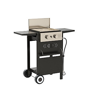 MFSTUDIO 2-Burner Propane Gas BBQ Grill with Cast Iron Griddle Pan, 20,000 BTU Output Small Barbecue Grill for Outdoor, Patio, Backyard and Balcony
