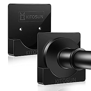 Shower Curtain Rod Holder for Wall - Adhesive Tension Rod Retainer Brackets with Sticky Tape for Quick Stick on and Stainless Steel Screws for Drilling Installation (Black)