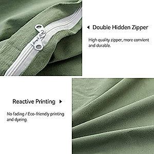 JELLYMONI Green 100% Washed Cotton Duvet Cover Set, 3 Pieces Luxury Soft Bedding Set with Zipper Closure. Solid Color Pattern Duvet Cover Queen Size(No Comforter)