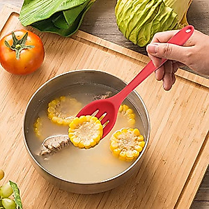 MJIYA Silicone Slotted Serving Spoon, Nonstick Mixing Spoon, Silicone Heat Resistant Kitchen Cooking Utensils Non-Stick Baking Tool Tongs ladle Gadget (Red)