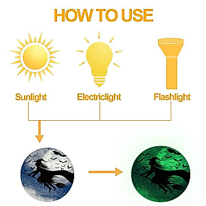 Halloween Decoration Sticker Glow in The Dark Bedroom Decals for Decoration Wall Sticker Visualization Luminous Stickers (Witch/Bats)