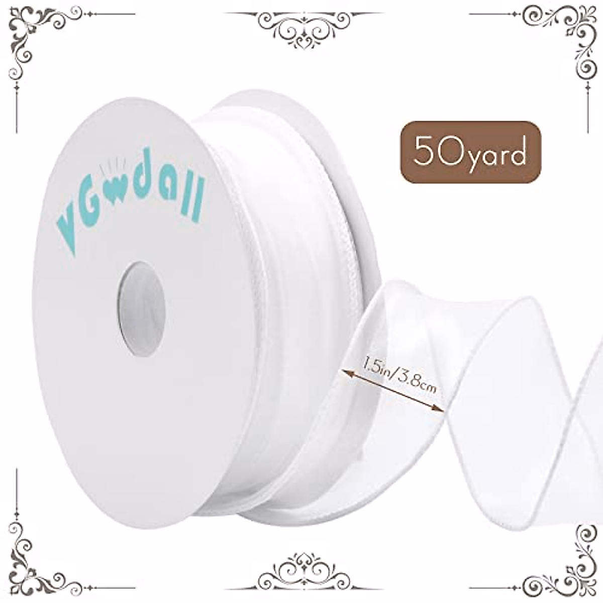 150 ft 50 Yards White Ribbon Organza Wired Sheer Wide Chiffon Ribbon for Wedding Gift Wrapping and Crafts Decor (1.5 Inch x 50 Yards)