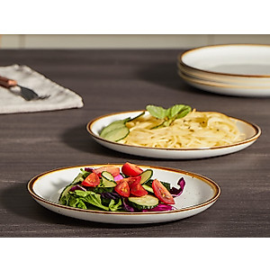 ONEMORE 30 oz Pasta Bowls and 8.5 inch Salad Plates Bundle - Microwave, Oven and Dishwasher Safe - White