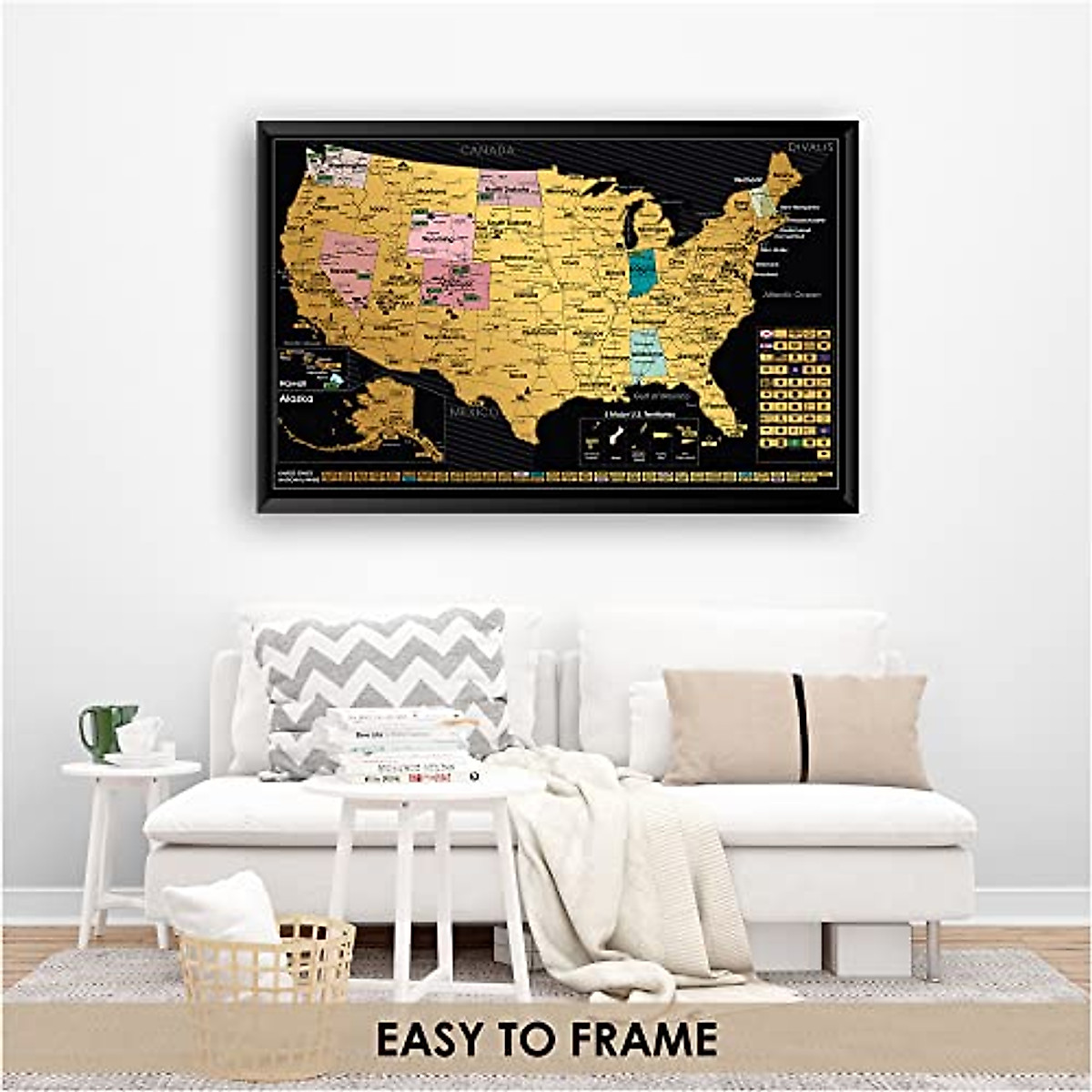 Detailed Scratch off USA Map with Scratcher - 24x16 Easy to Frame 63 National Parks Scratch Off Travel Poster of the United States of America - Large Scratchable US Map with Landmarks and States Flags