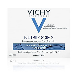 Vichy Nutrilogie 2 Intense Moisturizer for Very Dry Skin, 24-Hour Hydration Daily Face Cream to Strengthen and Soothe Skin, Non-Greasy Finish, 1.69 Fl Oz (Pack of 1)