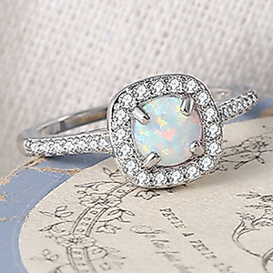 Jude Jewelers Princess Cut Created Fire Opal Engagement Ring (Silver, 7)