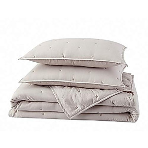 BOURINA Reversible Bedspread Coverlet Set - Pre-Washed Microfiber Ultra Soft Lightweight Star Quilted 3-Piece Quilt Set King, Beige