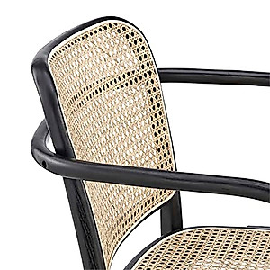 Modway Winona Elm Wood Dining Chair with Cane Rattan Seat in Black 21 x 22.5 x 32