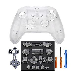 Front Faceplate Cover + Back Housing Shell Case with Full Buttons Tools for Xbox Series X S Controller Housing Shell Replacement (Clear)