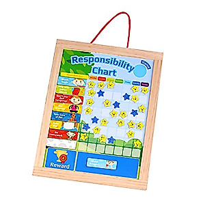 TOOKYLAND Responsibility Chart for Kids, Magnetic Chore Chart for Kid at Home, Wooden Reward Chart with 12 Goals and 35 Reward Stars