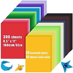 Colored Cardstock Bulk 300 sheets, 8.5” x 11” Cardstock Paper 30 Assorted Colors Construction Paper,180 GSM Card Stock Printer Paper Scrapbooking Supplies for Diy Crafts Cricut Card Making
