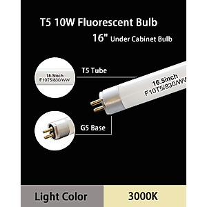 3 Pack 16" F10T5/830/L Fluorescent Light Bulb Replacement for Jasco,Philips,Linear T5 10W 3000K Warm White Bulbs,G5 Miniature Bipin Base