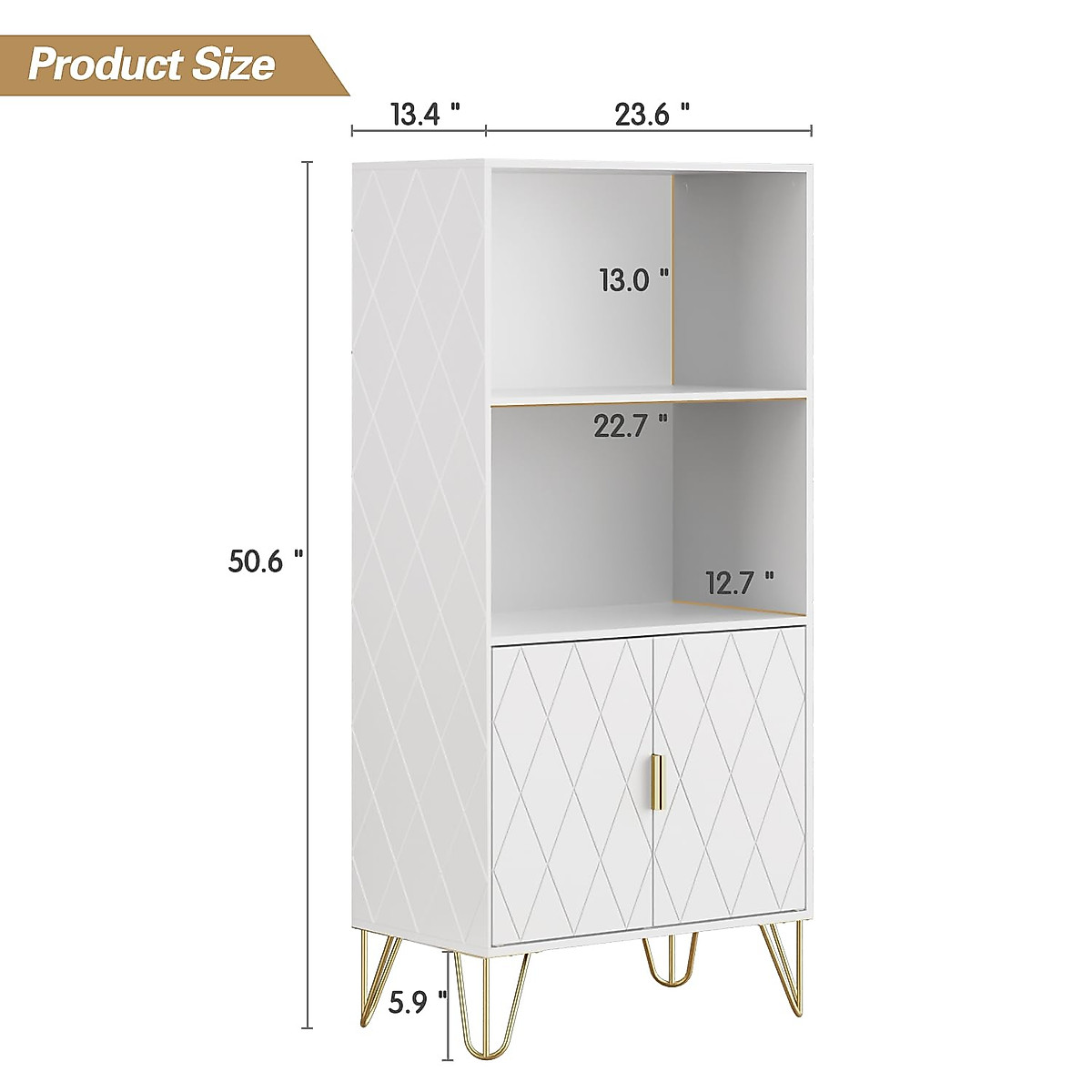 Anbuy White Bookshelf, 3 Tier Tall Bookcase with Doors, Storage Wood Shelves Modern Bookcases, Library Book Case for Living Room Bedroom Home Office Kitchen