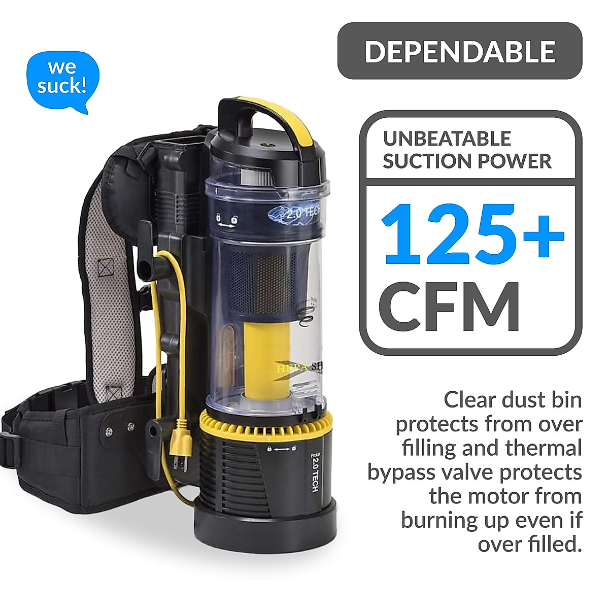 Prolux 2.0 Lightweight Commercial Bagless Backpack Vacuum Cleaner w/Dual HEPA Shield Filtration