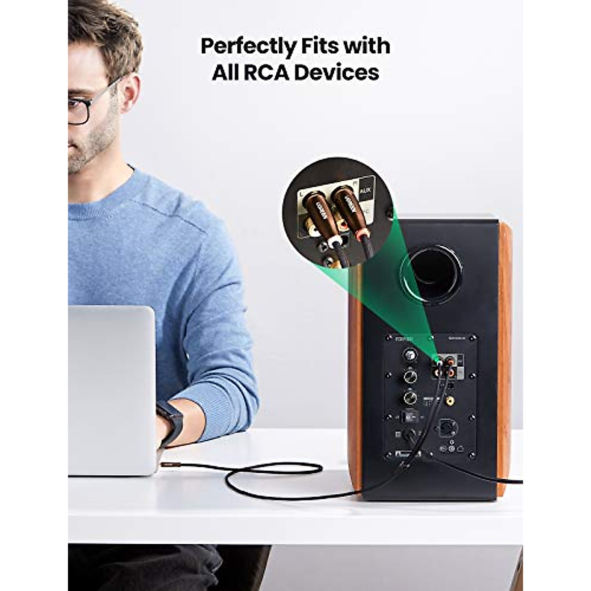 UGREEN 3.5mm to 2 Male RCA Cable Stereo Audio Adapter Braided Hi-Fi Sound Auxiliary RCA Y Splitter, Metal Shell Shielded Aux RCA Y Cord Compatible with Smartphone MP3 Tablet Speaker, 6FT