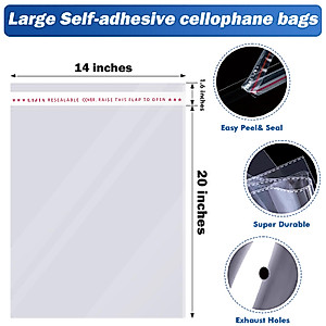 14 x 20 inches Large Resealable Cellophane Bags, 100ct Plastic Clear Self-sealing Gift Bags Self-Adhesive Sealing Plastic Cello Bags in Bulk for Gifts and Clothes, Basket Gift Bags, 100 pcs