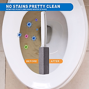 Pumice Stone Brush Toilet Bowl Cleaner with Extra Long Handle, 100% Natural Pumice Toilet Brush, Stain Remover Cleaning Brushes for Bath/Pool/Kitchen/BBQ Cleaning - 2 Pack with 2 Hooks