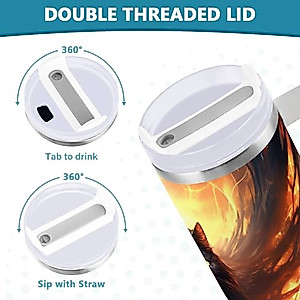 ARGTILDN 40 oz Tumbler Black Cat Fire Insulated Travel Mug with Handle and Straw Lid Stainless Steel Vacuum Coffee Cup Tea Beverage Container Water Bottles for Car Sports office