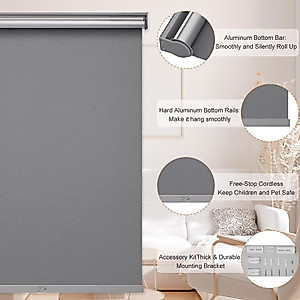MYshade Blackout Roller Shades for Windows, Cordless Roller Window Shades, Roll Up Window Blinds with Thermal Insulated, UV Protection, Easy to Install for Home and Office, 30" X 72"(Grey)