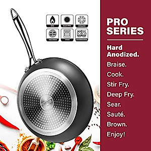 Granitestone Pro Hard Anodized Set | Skillet 8”, 10” & 12” Cookware, 100% PFOA Free, Oven, Dishwasher & Metal Utensil Safe, Ultra Nonstick Frying Pans, 3 Piece, Black (Stainless Handles)