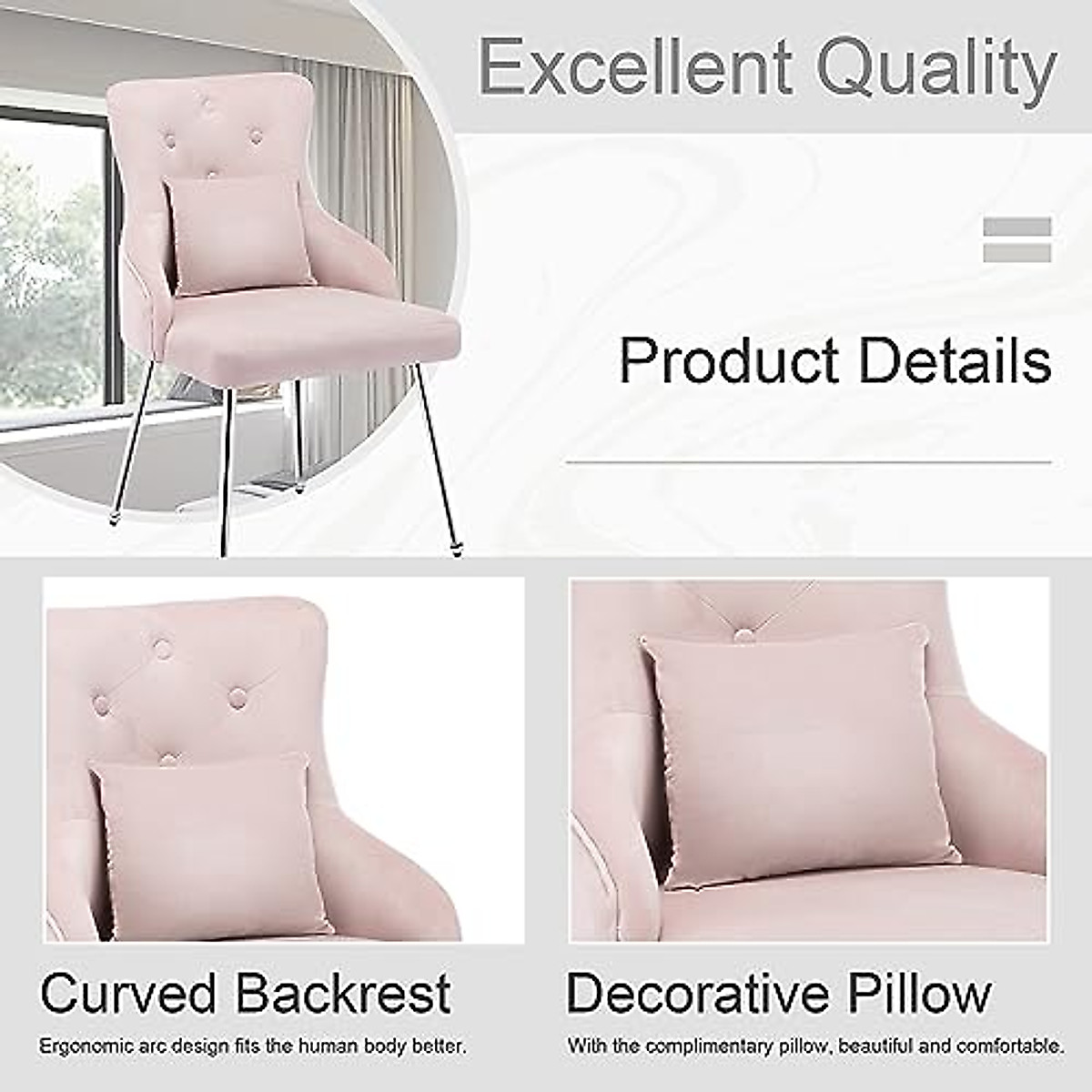 Creek Vista Velvet Vanity Chair,Upholstered Dining Chair for Bedroom, Dining Room, Makeup Room, Modern Living Room Chair with Metal Legs