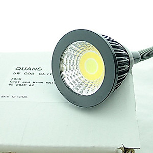 QUANS 5W 3 Colors LED COB Clip on Light Black 19.68 INCH 50 CM Tube Desk Flexible Table Bed Lamp Work Home Design Lighting 110V 220V 85-265VAC with US Plug Switch on Off 500LM (Black)