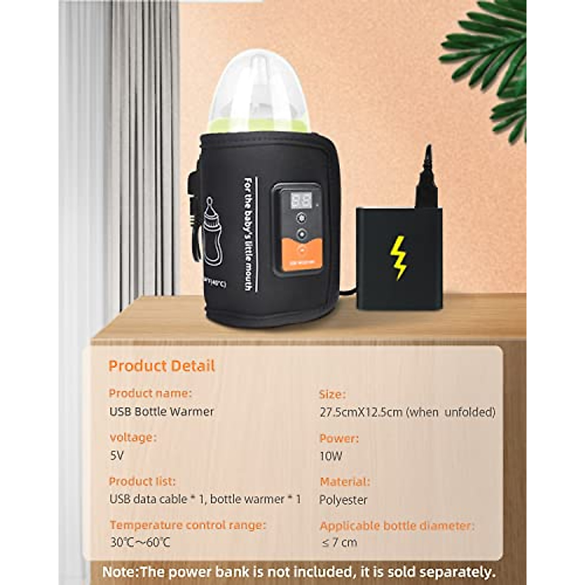 TOWOOZ Bottle Warmer, Baby Bottle Warmer USB Charging Easy to Operate Milk Warmer with LCD Digital Display Screen Lightweight Portable Bottle Warmer (Type 1)