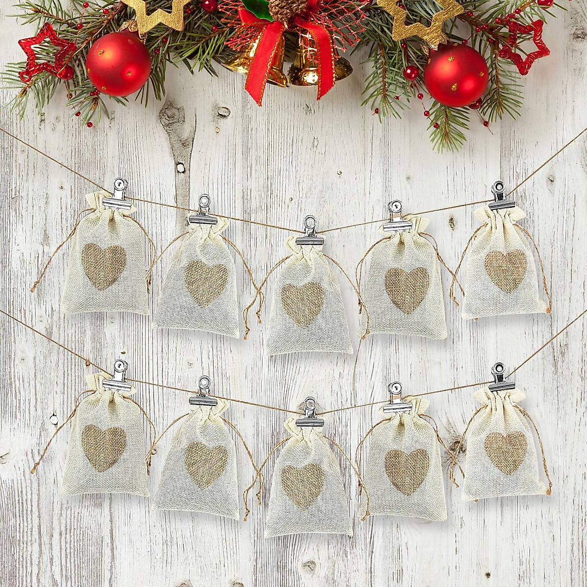 SumDirect Heart Burlap Bags with Drawstring - 36Pcs 4x6 Inch Beige Small Linen Gift Pouch for Wedding，Baby shower Favor Gift Bags