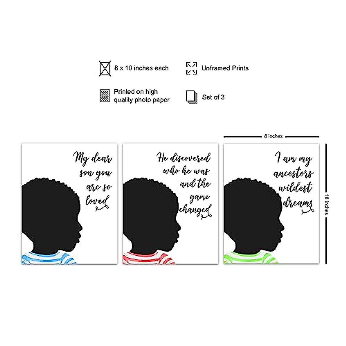 Black African American Boys Bedroom Wall Art - Son Gifts for Boys Room Decor - Inspirational Quotes - Motivational Educational Little Boys, Toddler Boys, Baby Boy, Nursery, Kids Room Decorations Set