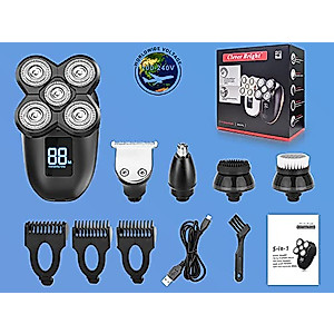 5-in-1 Electric Razors for Women, Wet/Dry 5D Women Razor & Hair Trimmer with USB Adapter & Charging Cable,5D Rechargeable Rotary Shaver with Lithium-Ion Battery, Water Resistant Grooming Kit