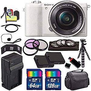 Sony Alpha a5100 Mirrorless Digital Camera with 16-50mm Lens (White) + Battery + Charger + 196GB Bundle 9 - International Version (No Warranty)