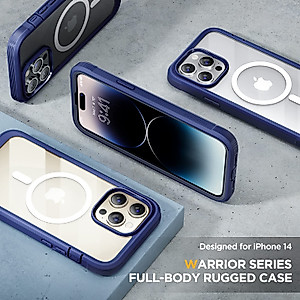 Miracase Magnetic for iPhone 14 Pro Case, [Compatible with MagSafe] [Built-in Tempered Glass Screen Protector] Full-Body Rugged Protective Case with Camera Lens Protector, Gem Blue