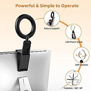 Ring Light for Computer Laptop,Video Conference Lighting kit for Zoom Meetings,5" Small Led Selfie Light Portable Ring Light with Stand,Cell Phone Holder Desktop Ring Light for Skype Call Black