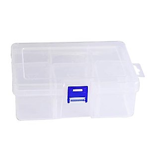 6 Compartments Jewelry Earring Necklace Bead Storage Box Clear Plastic Adjustable Container Case (Blue)