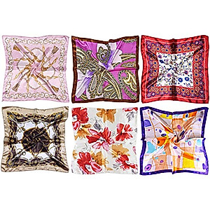 LilMents 12 Mixed Designs Small Square Satin Womens Neck Head Scarf Scarves Bundle Lot Set (Set I)