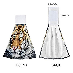 STAYTOP Cool Tiger Art Painting Hand Towels Set of 2, Soft and Fast Absorbent Hanging Towels or Magic Stickers with Hanging Loops for Kitchen, Bathroom 12x17In