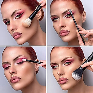 Jessup Makeup Brush Set 10pcs Black Make up Brushes Set Professional with Natural Synthetic Hair for Foundation Blending Blush Concealer Eyeshadow Eyebrow Eyeliner, T323