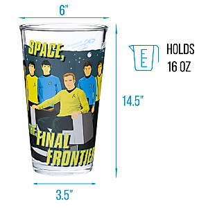Silver Buffalo Star Trek Quotes Kirk, Spock, McCoy, and Uhura 4pc Pint Glass Set, 16 Ounces