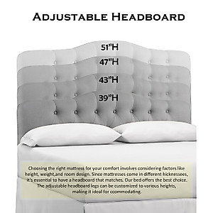 Rosevera Givanna Adjustable Height Headboard with Linen Upholstery and Button Tufting for Bedroom, Twin, Light Gray